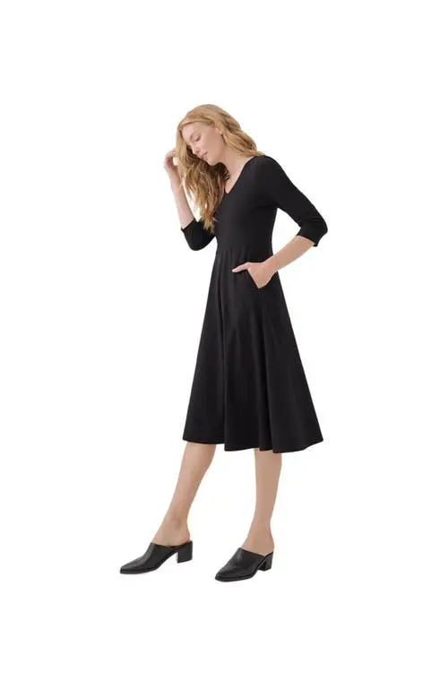 Pact Organic Cotton Fit & Flare Midi Dress - Black | Editorialist