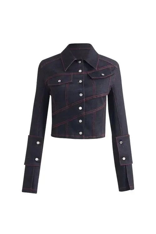 JENDUE Davidson Jacket With Cross Sewed Detail - Deep Blue