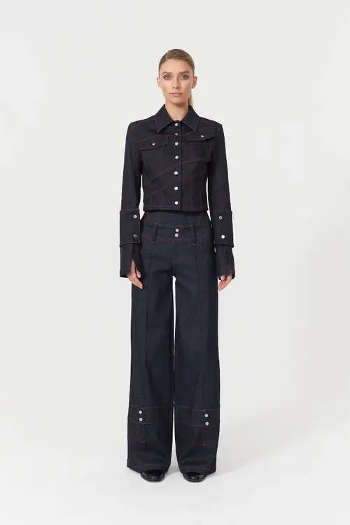JENDUE Davidson Jacket With Cross Sewed Detail - Deep Blue