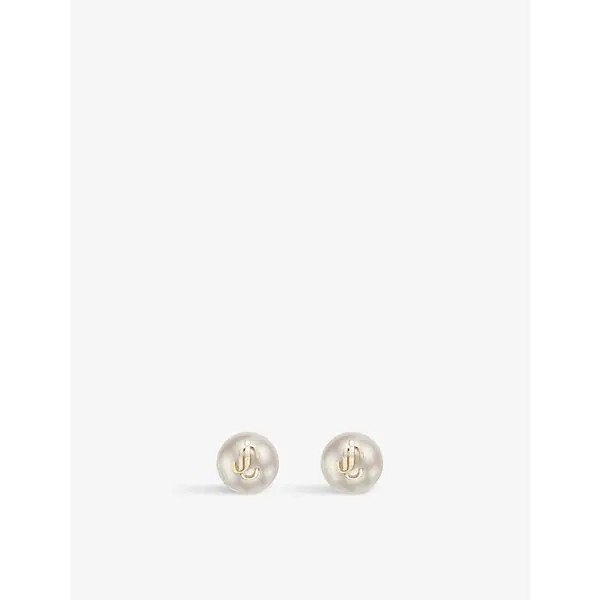 JIMMY CHOO Jc Logo Pearl Stud Earrings - Gold/white