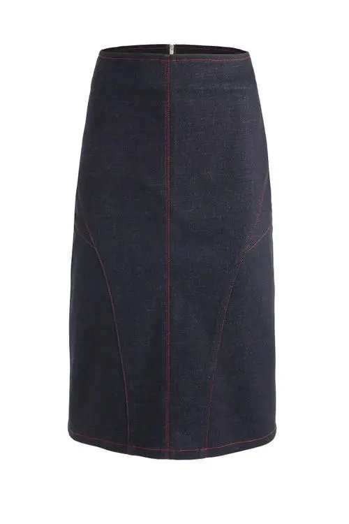 JENDUE Davidson Denim Pencil Skirt With Contrast Stitching