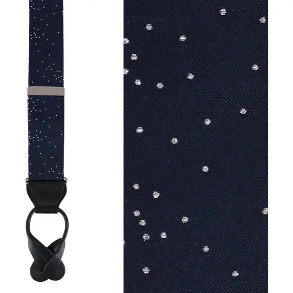 Trafalgar Mystere Metallic Polka Dot Silk Button End Suspenders - Navy