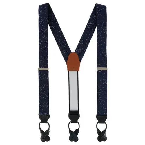 Trafalgar Mystere Metallic Polka Dot Silk Button End Suspenders - Navy