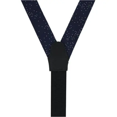 Trafalgar Mystere Metallic Polka Dot Silk Button End Suspenders - Navy