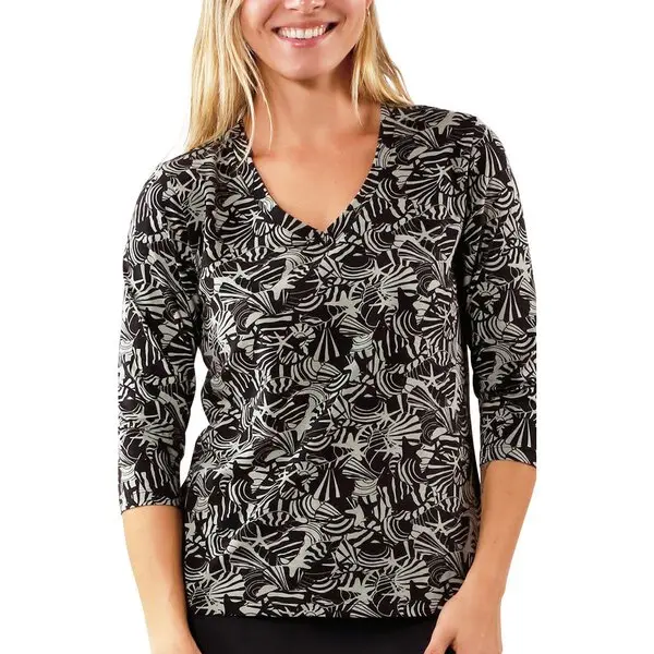 UV SKINZ 3/4 Sleeve V-neck Tee - Shadow Shells