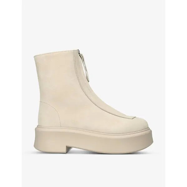 THE ROW Zipped Grained-leather Ankle Boots - Beige