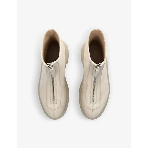 THE ROW Zipped Grained-leather Ankle Boots - Beige