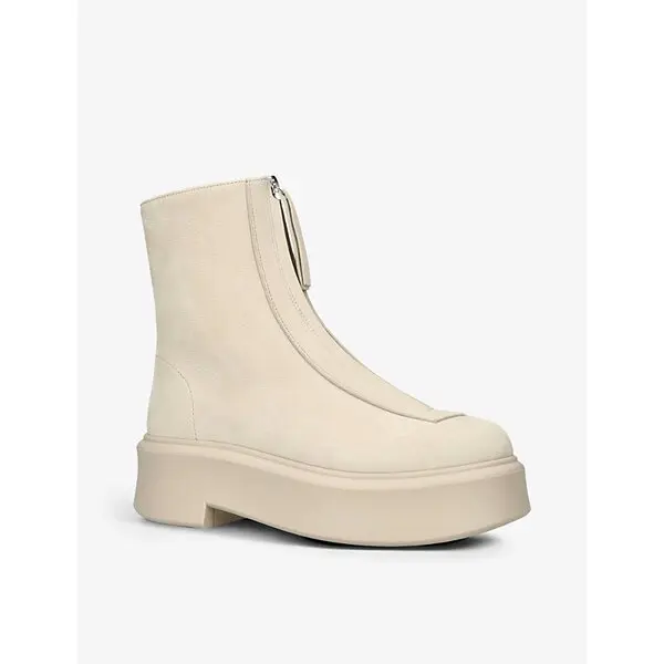 THE ROW Zipped Grained-leather Ankle Boots - Beige