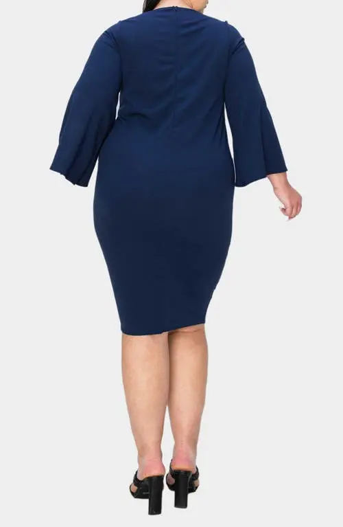 L I V D Clementine Split Sleeve Jersey Sheath Dress - Navy