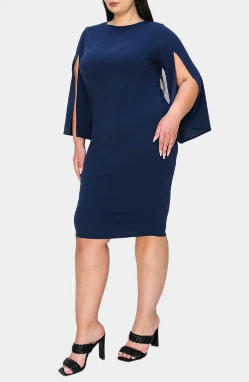 L I V D Clementine Split Sleeve Jersey Sheath Dress - Navy