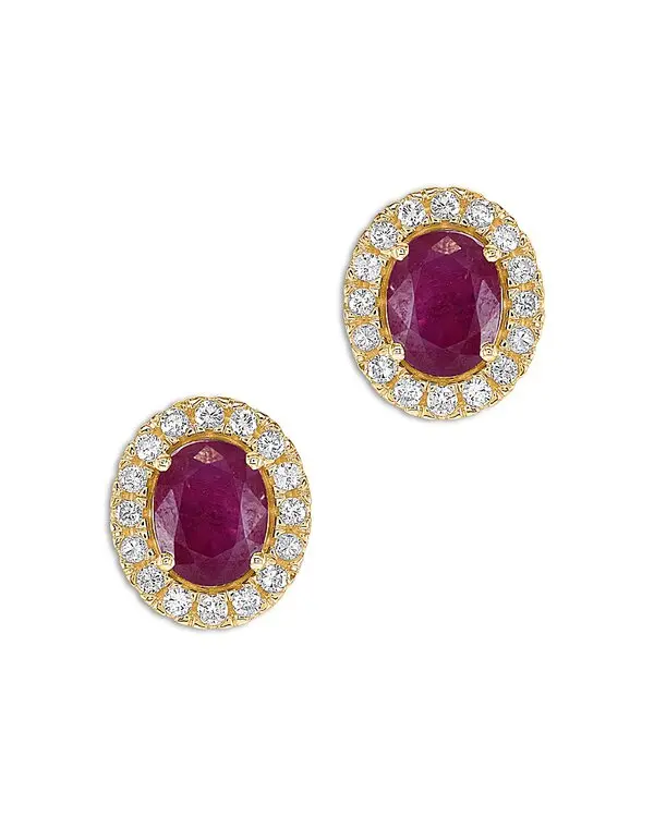 Bloomingdale'S Ruby And Diamond Halo Earrings - Pink/gold
