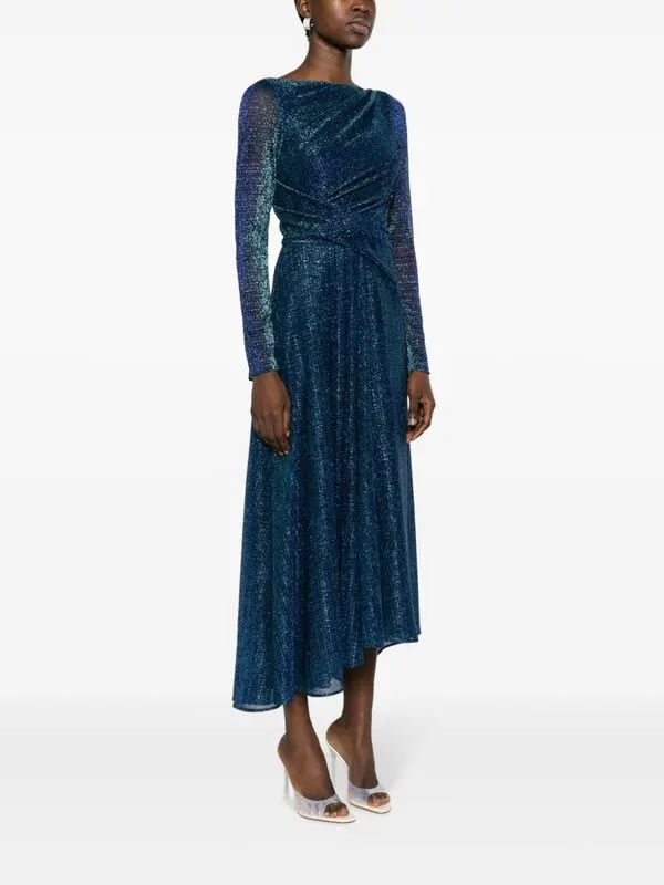 Talbot Runhof Metallic-Thread Draped Midi Dress - Blue | Editorialist