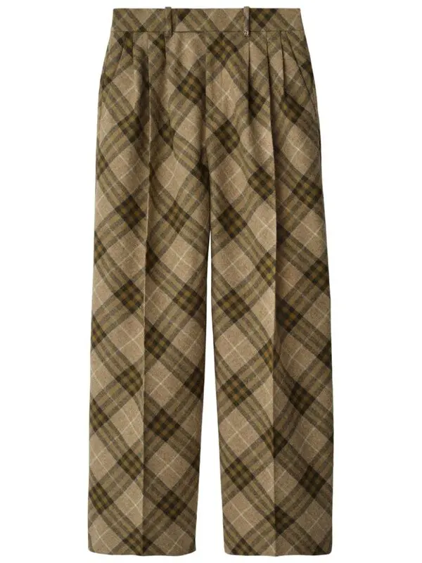 Burberry Pleated Checkered Trousers - Brown