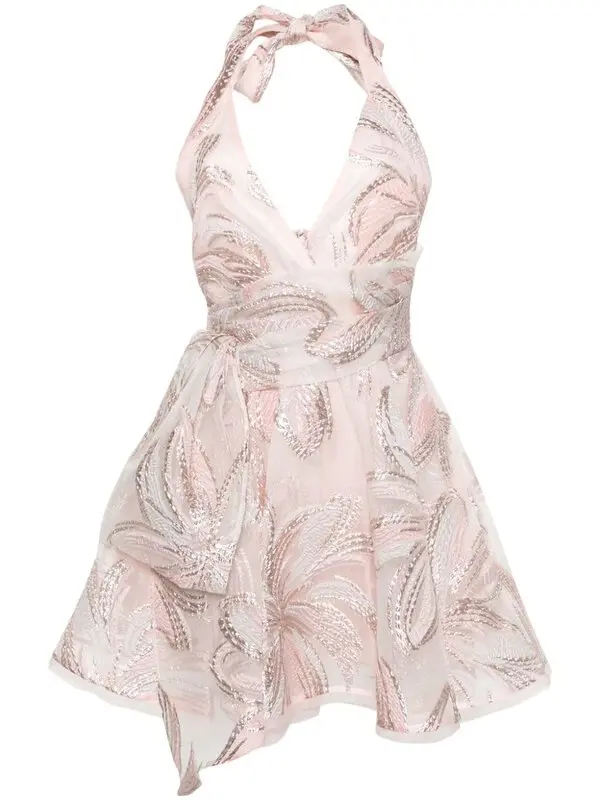 Talbot Runhof Floral-appliqué Belted Minidress