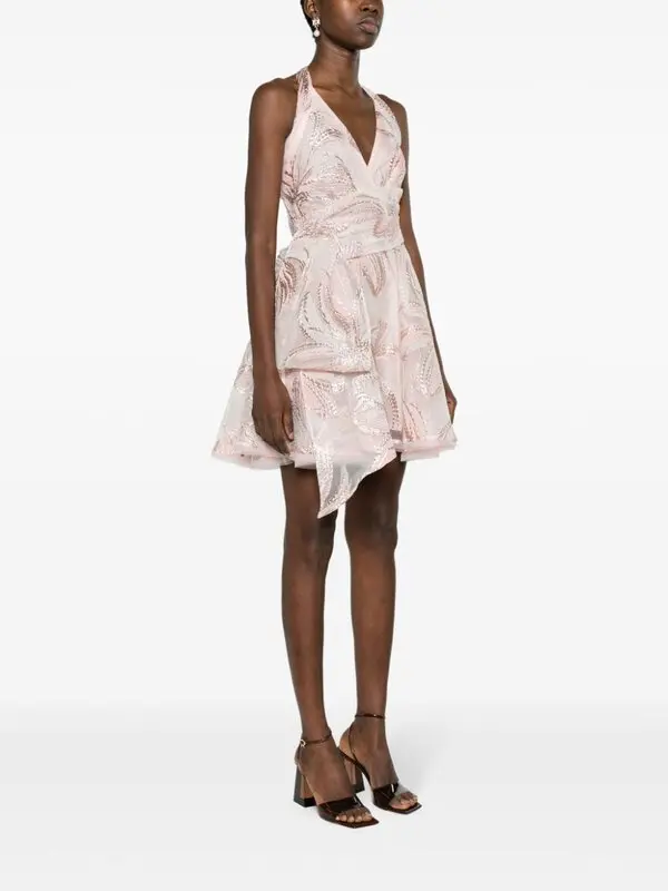 Talbot Runhof Floral-appliqué Belted Minidress