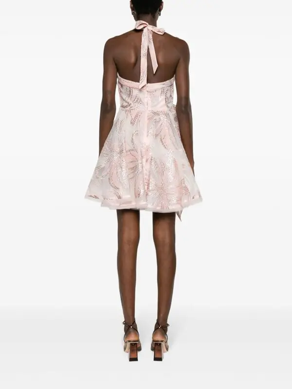 Talbot Runhof Floral-appliqué Belted Minidress