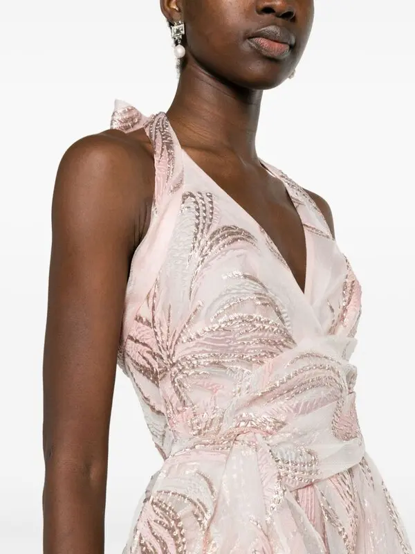 Talbot Runhof Floral-appliqué Belted Minidress