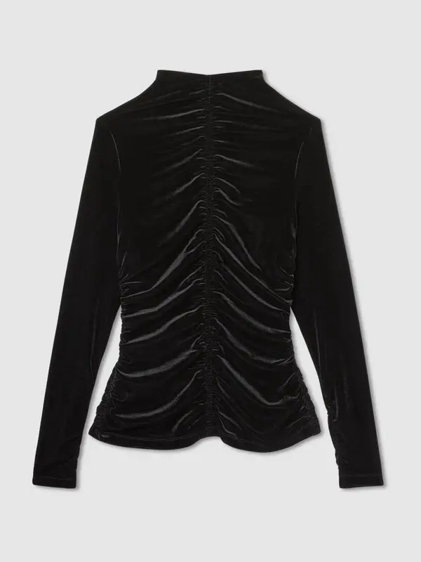 REISS Ari Velvet Ruched Top