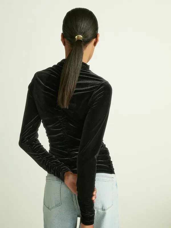 REISS Ari Velvet Ruched Top