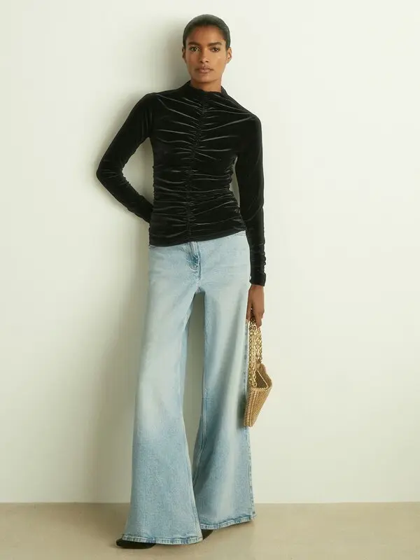 REISS Ari Velvet Ruched Top