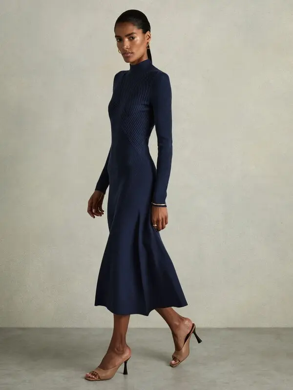 REISS Hannah Ribbed Midi Dress