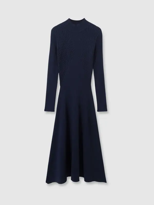 REISS Hannah Ribbed Midi Dress