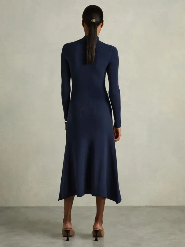 hannah round neck ribbed midi dress Reiss Ribbed Round Neck Midi Dress in Blue