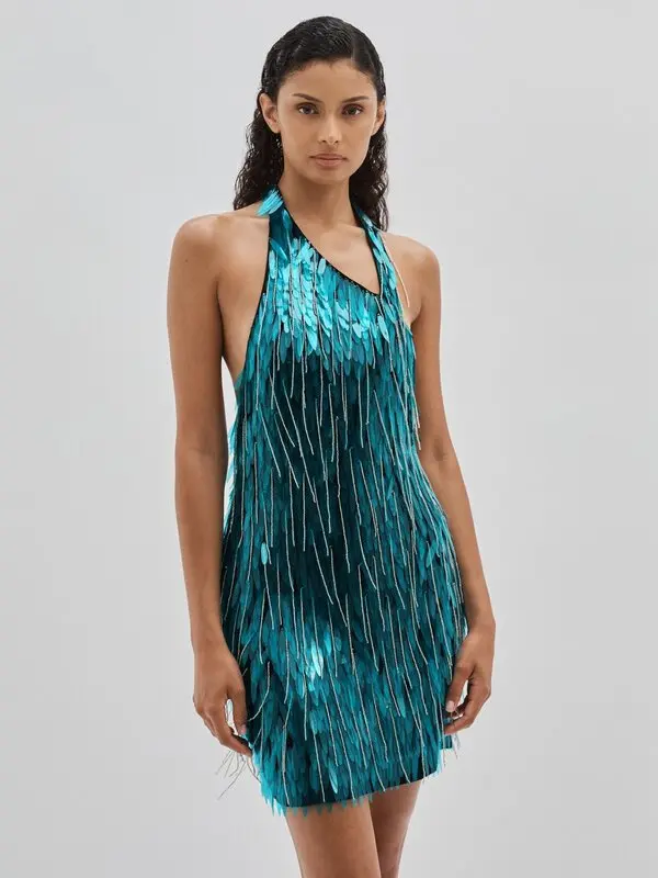 Ilta Sequinned And Beaded Mini Dress In Turquoise - 57% Off | Editorialist