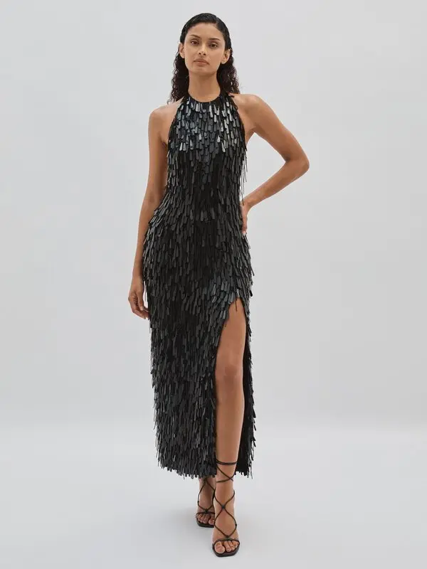 ILTA Sequinned And Beaded Halter-neck Maxi Dress