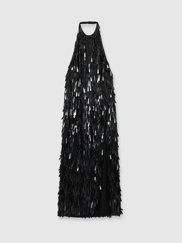 ILTA Sequinned And Beaded Halter-neck Maxi Dress