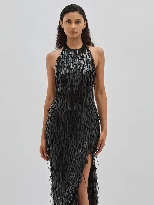 ILTA Sequinned And Beaded Halter-neck Maxi Dress