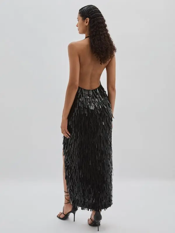 ILTA Sequinned And Beaded Halter-neck Maxi Dress