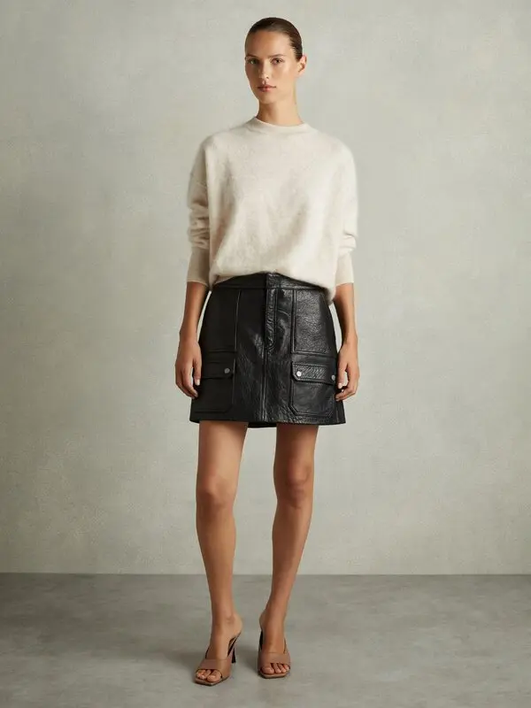 REISS Parker Grained-leather Mini Skirt