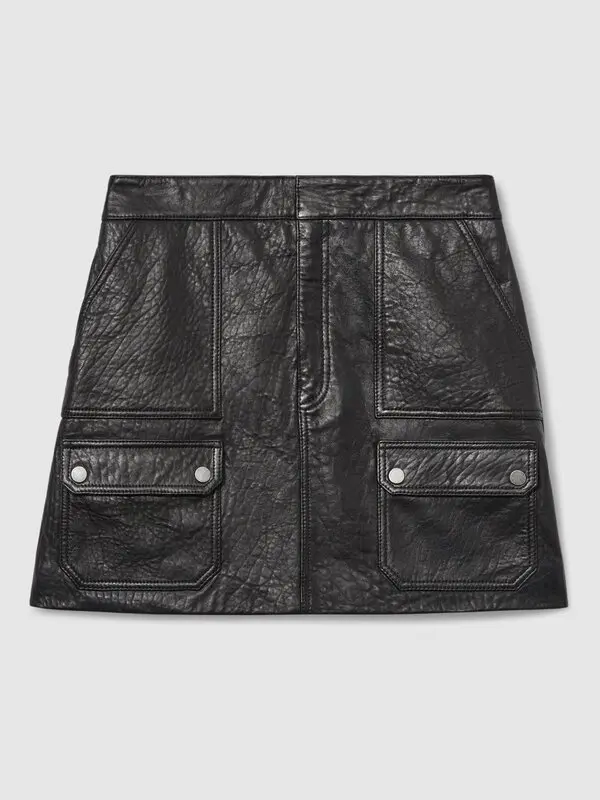 REISS Parker Grained-leather Mini Skirt