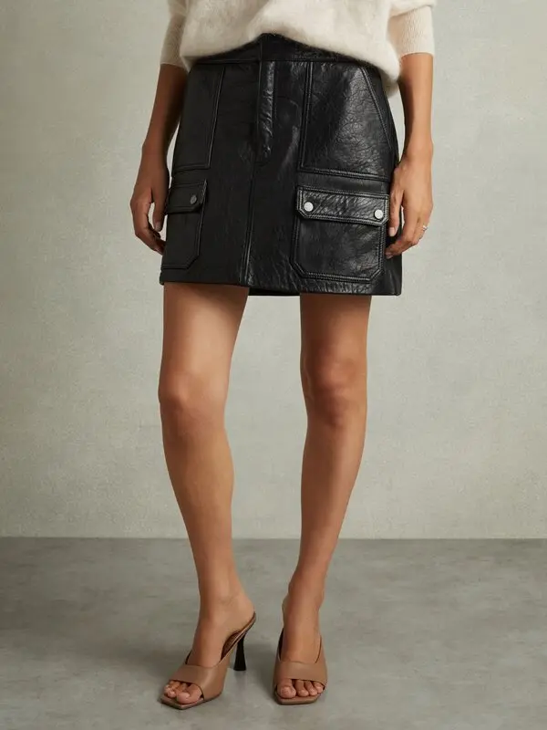 REISS Parker Grained-leather Mini Skirt
