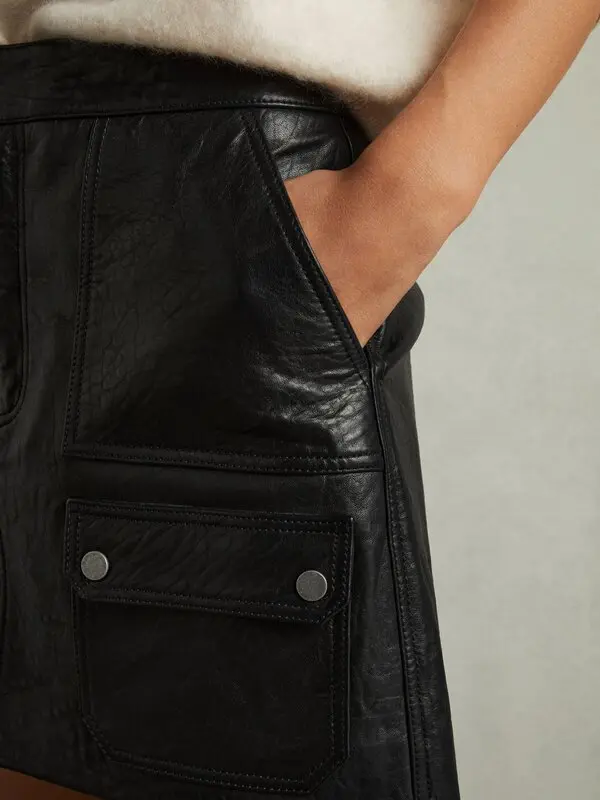 REISS Parker Grained-leather Mini Skirt