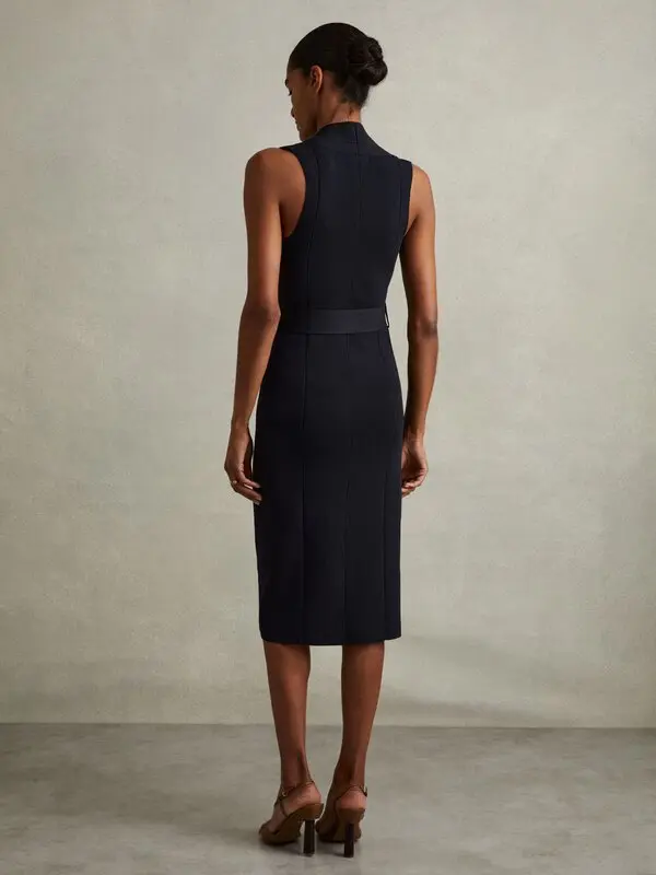 REISS Ella Knitted Ribbed Belted Midi Dress