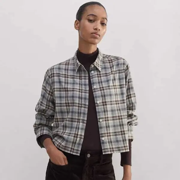 ME+EM Check Cotton Merino Crop Shirt