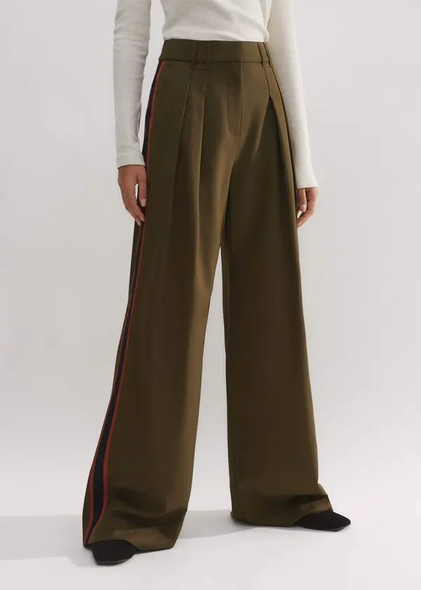 ME+EM Wool Pleat Front Wide-leg Trousers - Olive