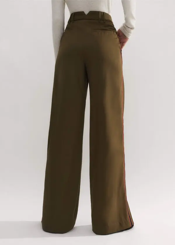 ME+EM Wool Pleat Front Wide-leg Trousers - Olive