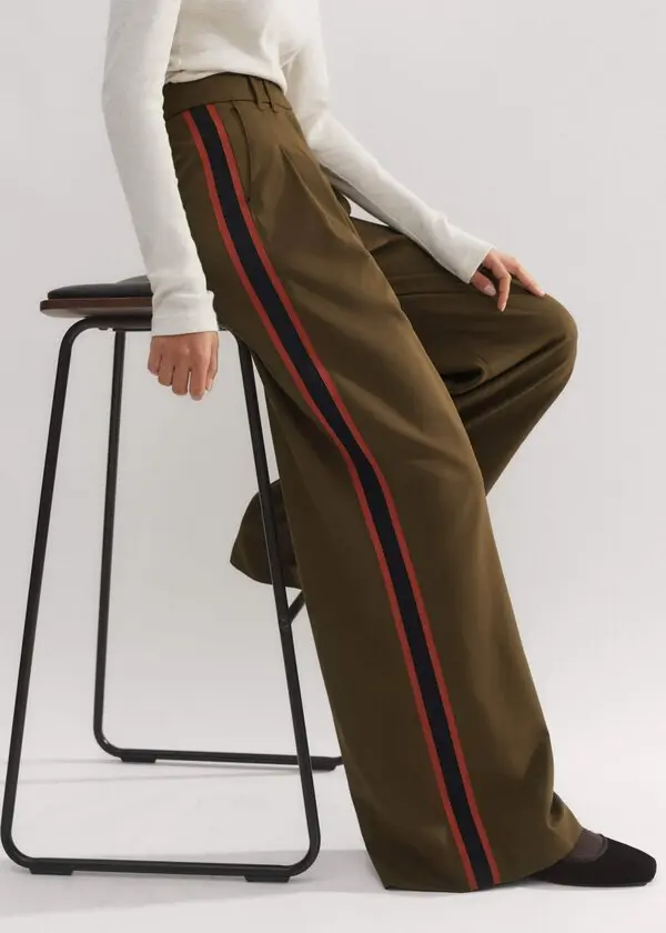 ME+EM Wool Pleat Front Wide-leg Trousers - Olive