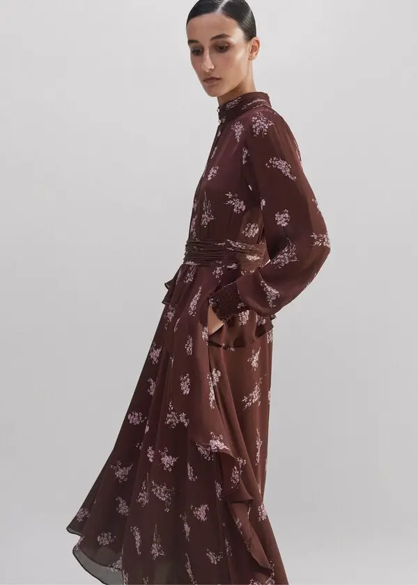 Me+Em Silk Floral Print Midi Dress In Rum Raisin/Fresh Lavender - 50% Off |  Editorialist