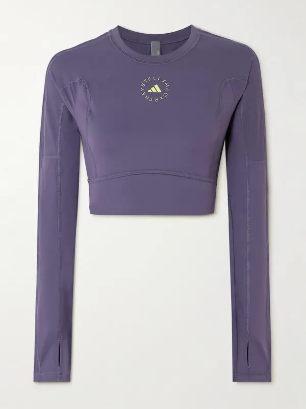 Adidas By Stella McCartney Cropped Logo-print Performance Top - Purple