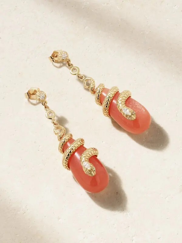 Jacquie Aiche 14-karat Moonstone And Diamond Earrings - Gold