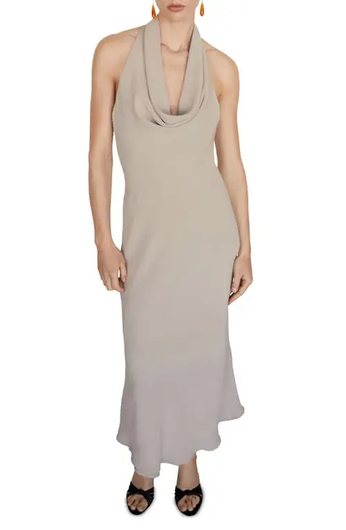 beaded rehearsal dinner dress Made For Twirling Taupe Polka Dot Halter Maxi Dress