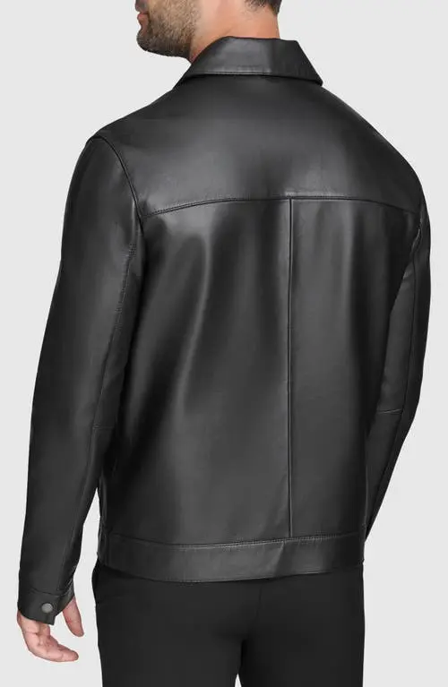 Cole Haan Leather Shirt Jacket - Black