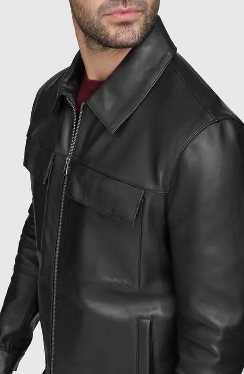 Cole Haan Leather Shirt Jacket - Black