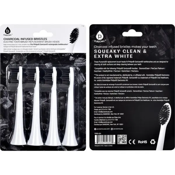 PURSONIC Charcoal Electric Toothbrush Replacement Heads - White