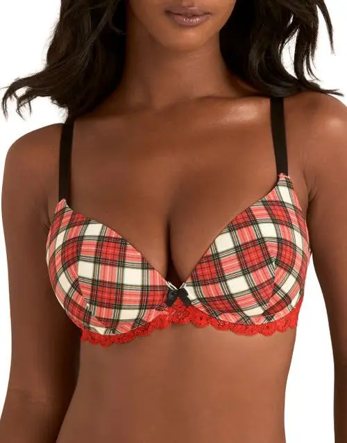 ADORE ME Shea Push Up Plunge Bra - Plaid Beige