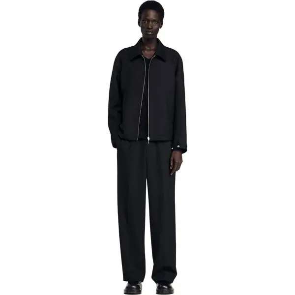 Sandro Zip-up Jacket With Pockets - Black